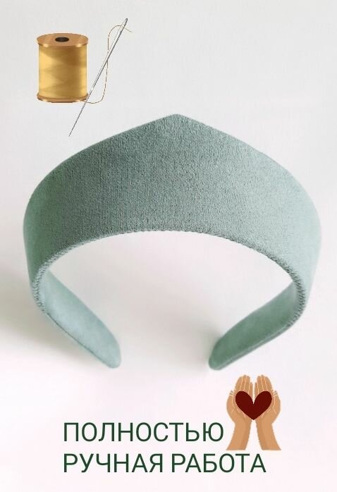 Ободок-Кокошник, ручная работа, светло-зеленый, замша, металл, пластик
