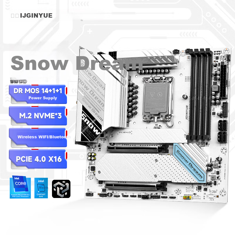 Jingyue B760M Snow Dream игровая материнская плата для процессоров Intel LGA1700 DDR4 Wi-Fi 5 M-ATX Модель：Jingyue