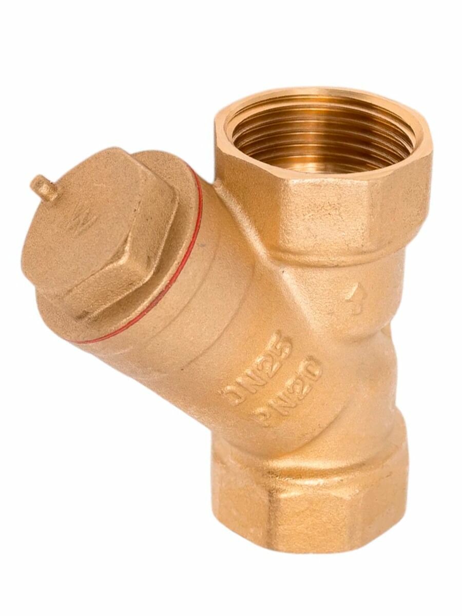 Фильтр косой сетчатый 1" ВР с сеткой латунный под пломбу / Фильтр грубой очистки воды ДУ25 со сливной пробкой для систем отопления и водоснабжения
