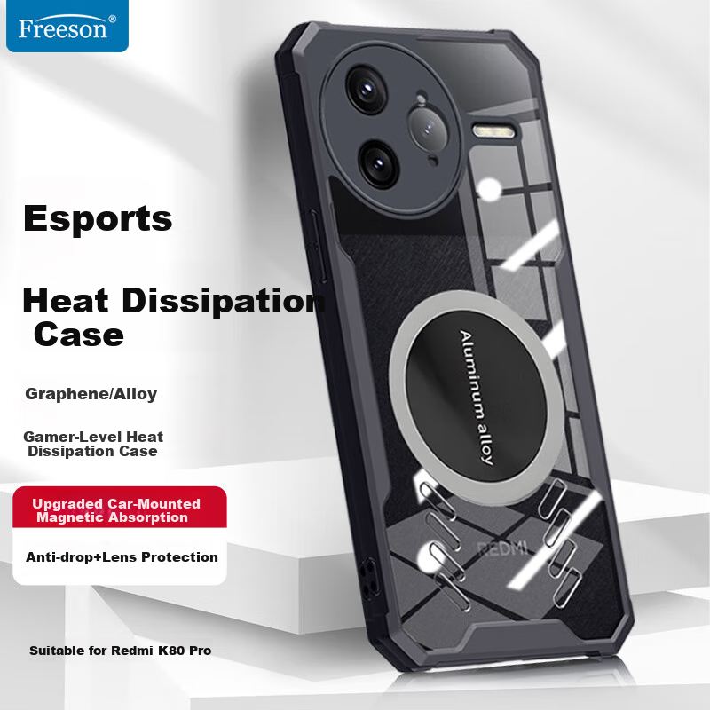 Freeson Heat Dissipation Phone Case for Xiaomi Redmi K80 Pro, Protective Cover with Lens Full Coverage, Anti-drop Four Corners, Simple Transparent Design, Metal Magnetic Adsorption Compatible with Hea