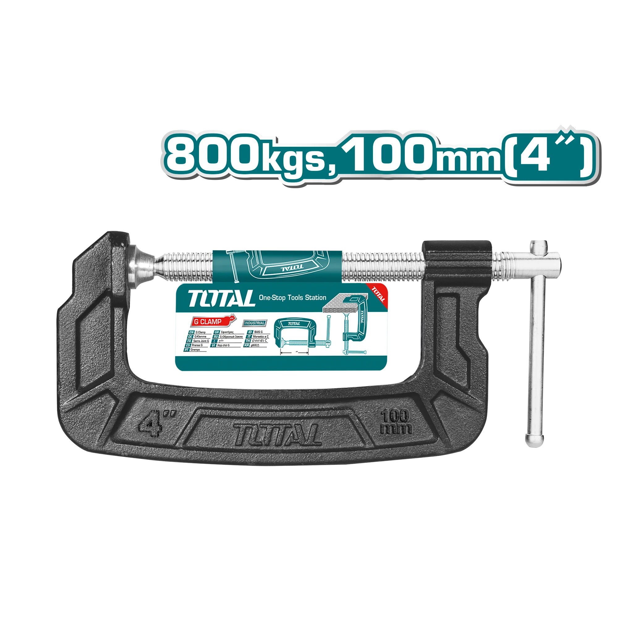 Струбцина G-образная 100 мм из чугуна, с тарельчатой опорой, TOTAL THT13141