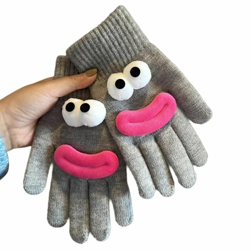Мультяшные перчатки для вязания крючком с колбасным ртом и пальцем Screentouch на открытом воздухе для девочек, Серый