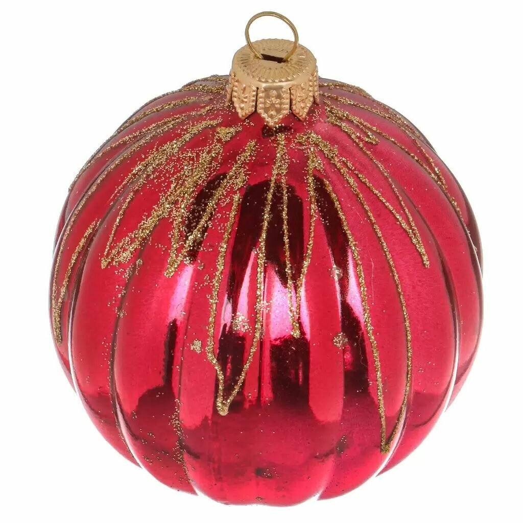 Елочный шар Evis рифленый, №3, стекло, с ручной росписью