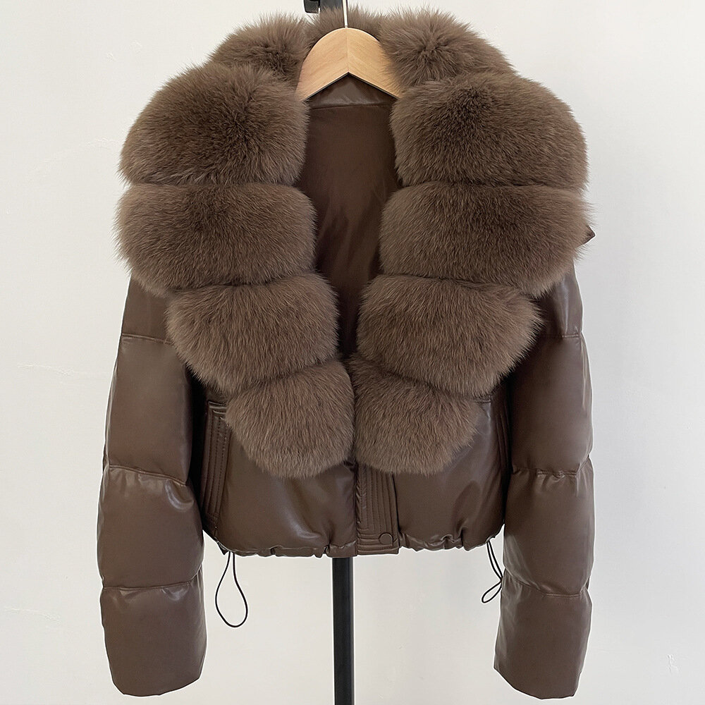 2025 новый свободный мех лисы с большим меховым воротником, модный, небольшого размера, тонкий, теплый, короткий пуховик