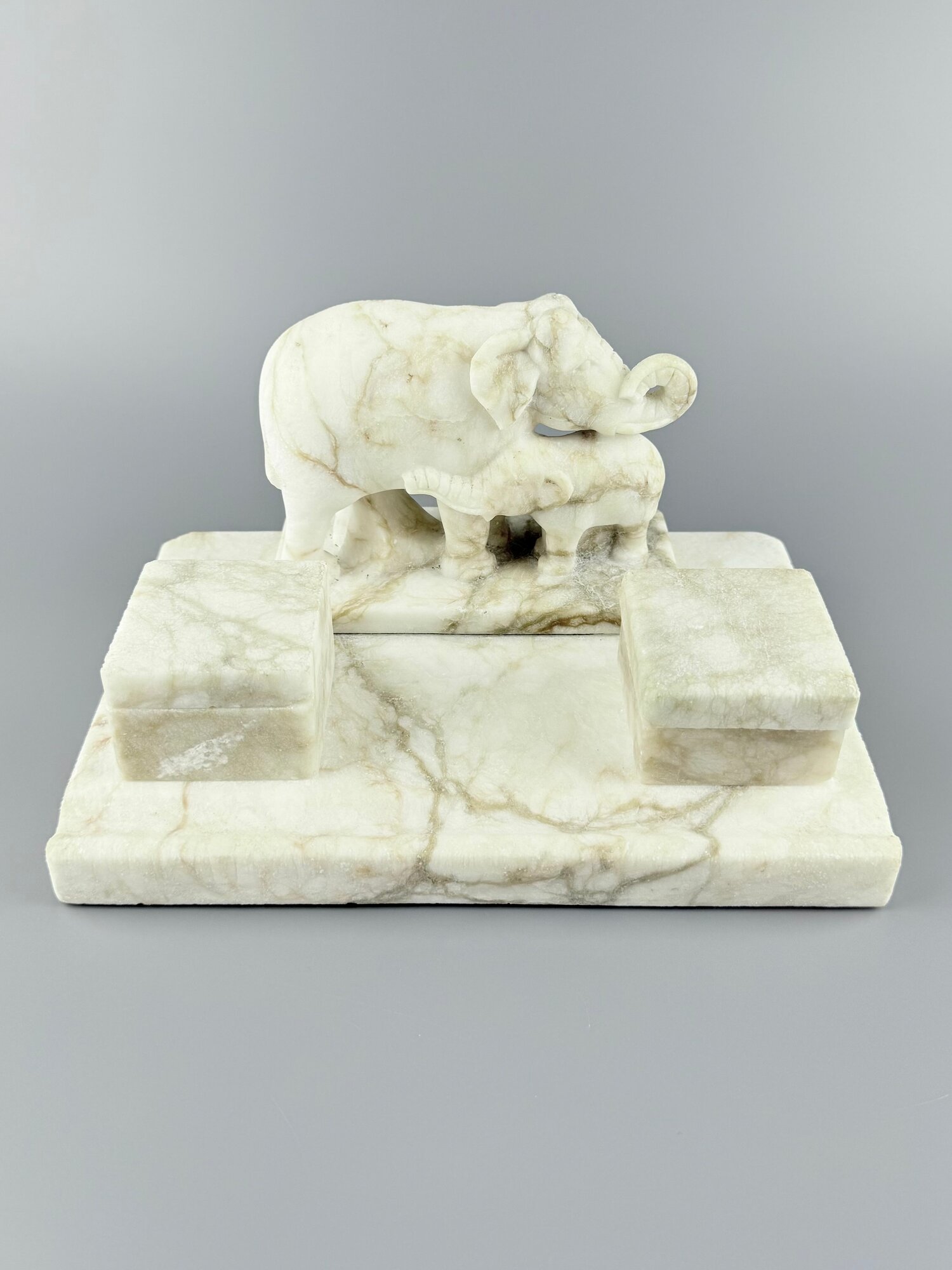 Редкая винтажная статуэтка чернильница слоны. Мрамор. СССР.