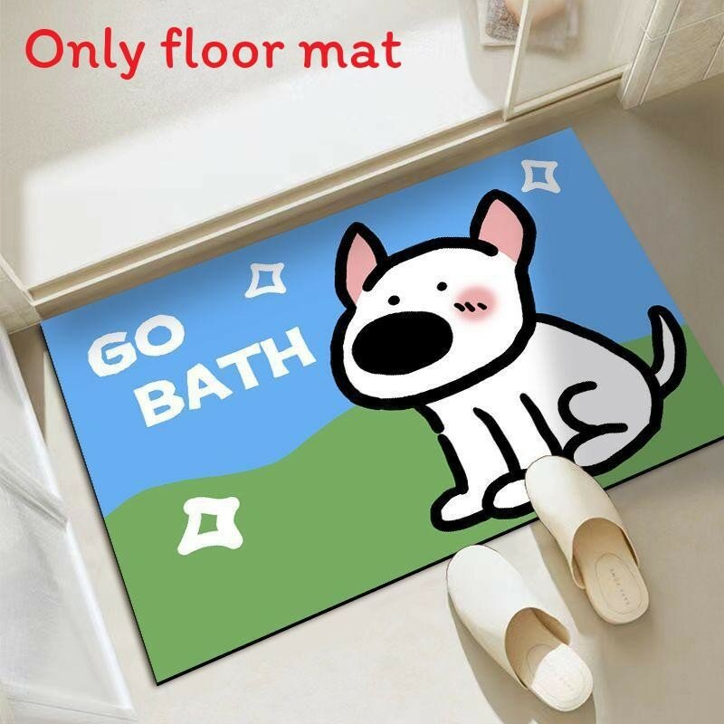 Cute cartoon dog cat checkered pattern diatom mud door mat for home and toilet use shy cow head 45x70cm