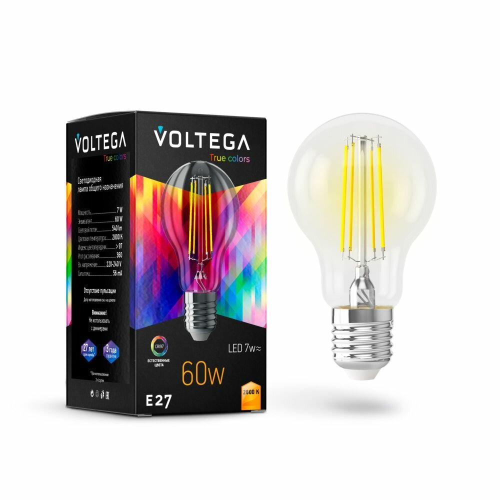 Лампа Филаментная Voltega Globe General E27 7W 2800K High CRI 7154 Прозрачная, Стекло / Вольтега.
