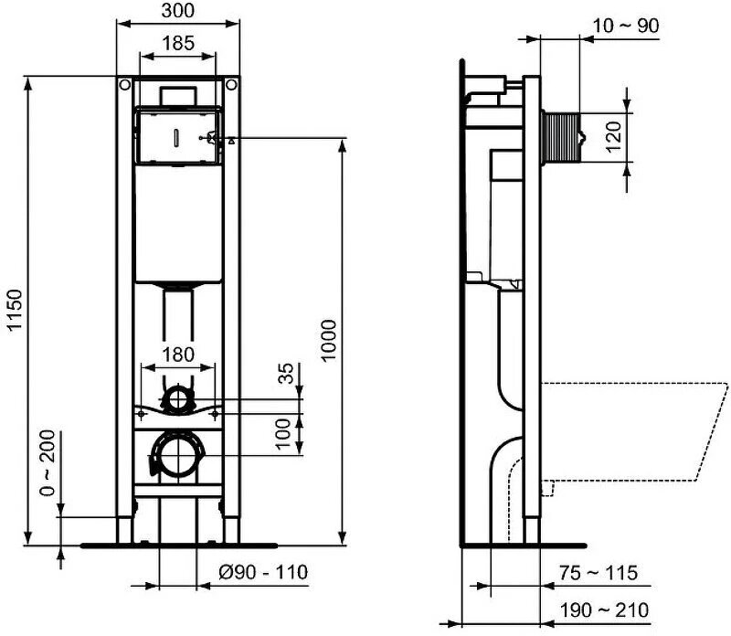 Инсталляция для подвесного унитаза Ideal Standard PROSYS ECO FRAME M (E2332промо)
