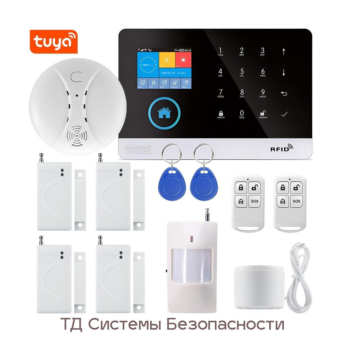 Система: охранно-пожарная звуковая TUYA GSM / Wi-Fi сигнализация Strazh Oko 11 (GSM) (E2467EU) с 11 беспроводными датчиками в наборе для дачи и котте