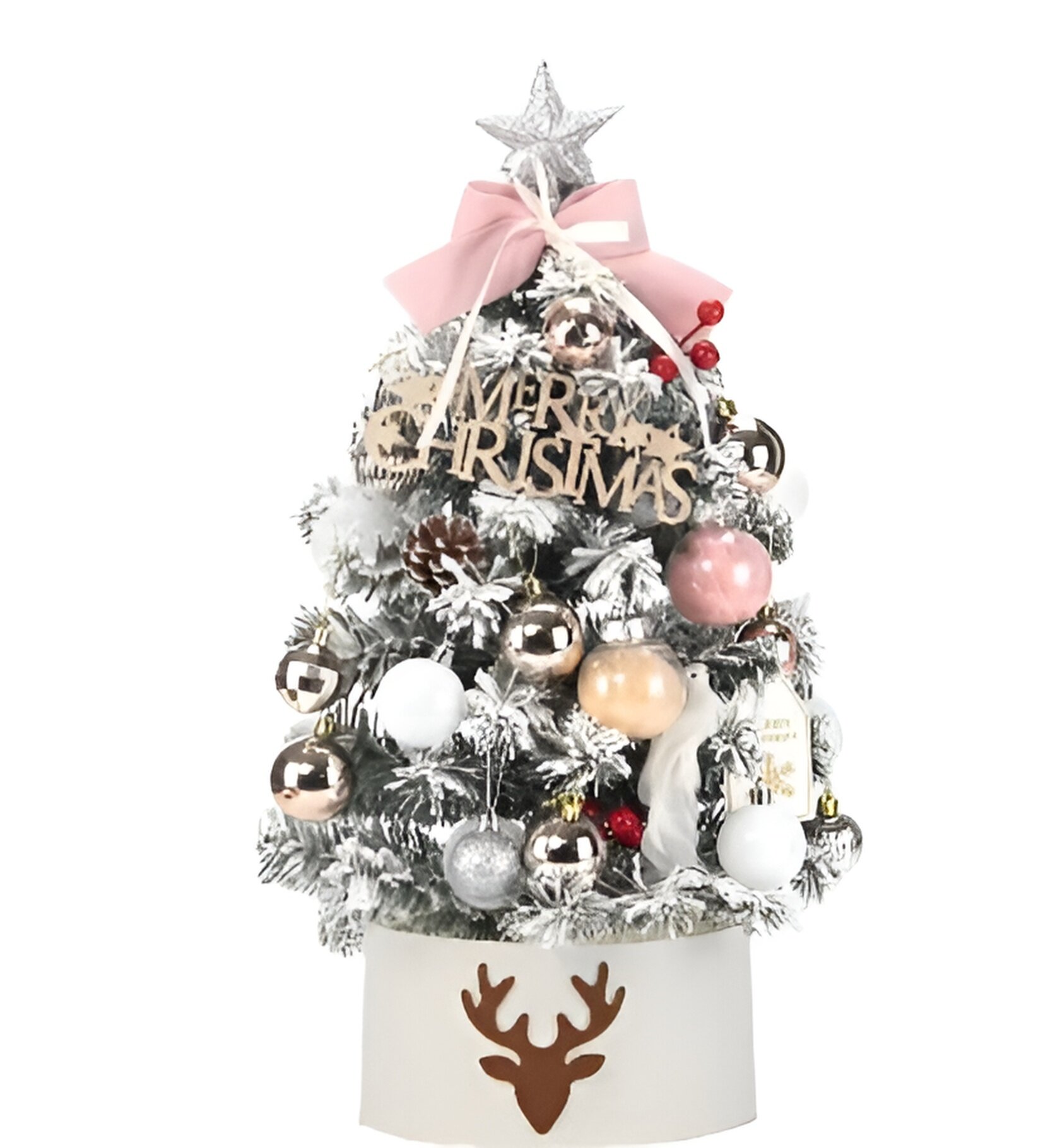 Искусственная елка с игрушками и гирляндой, 60 см, розовая / новогодняя елочка с подсветкой / елка настольная наряженная