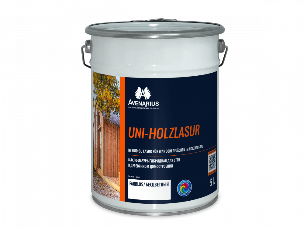 Масло для Стен из Дерева Авенариус (Реммерс) UNI-HOLZLASUR 5л Бесцветное для Внутренних и Наружных Работ.