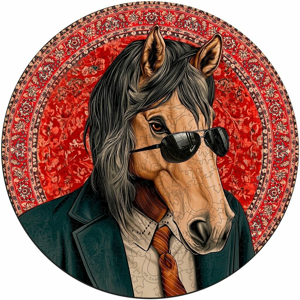 Деревянный пазл BoberBox "Конь в пальто на ковре СССР", круглый