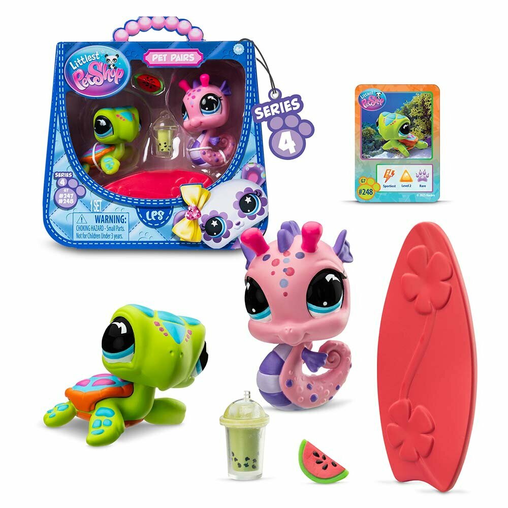 Игровой набор Littlest Pet Shop Пара друзей Пляжные приключения 2 фигурки Морской конек и Черепашка 00707_LPS