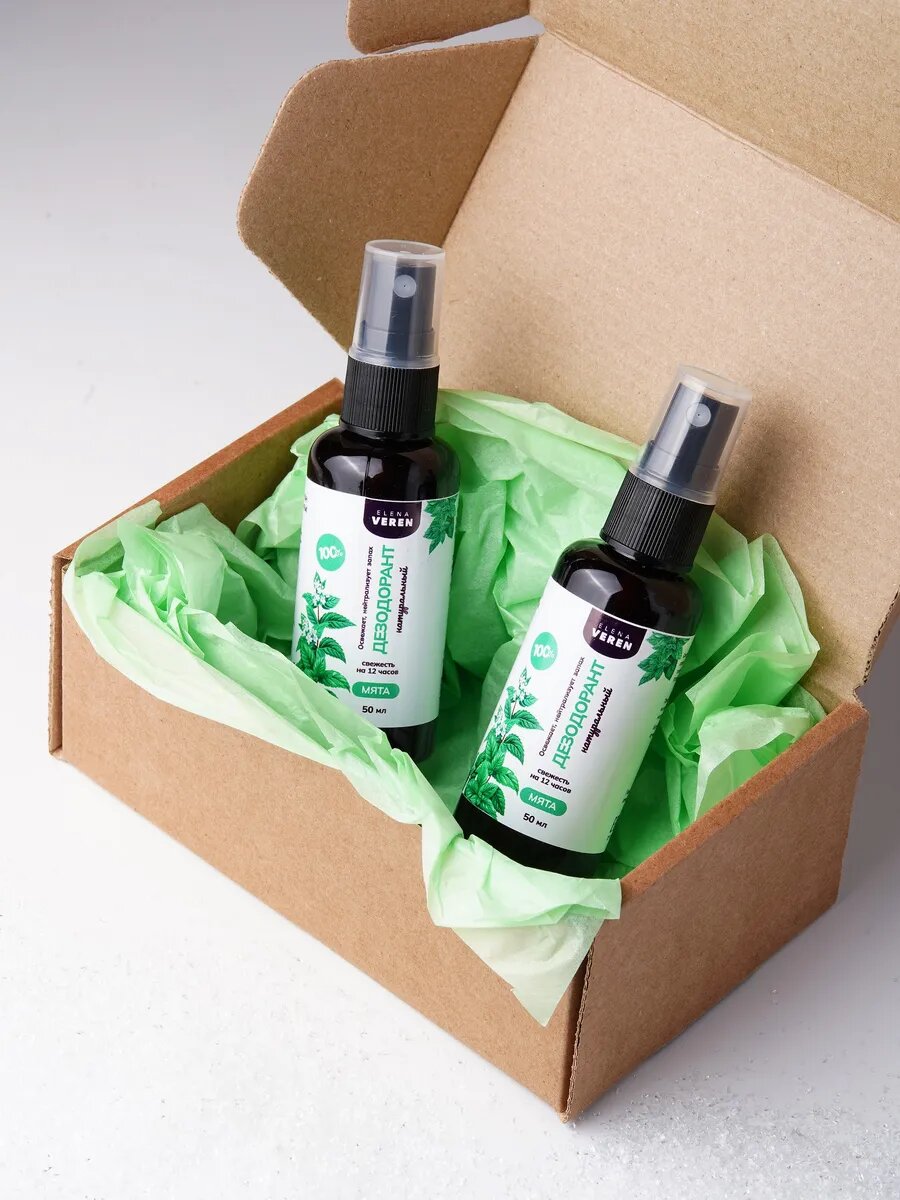 Набор дезодорантов Elena Veren, мята, натуральный, гипоаллергенный, 2 шт