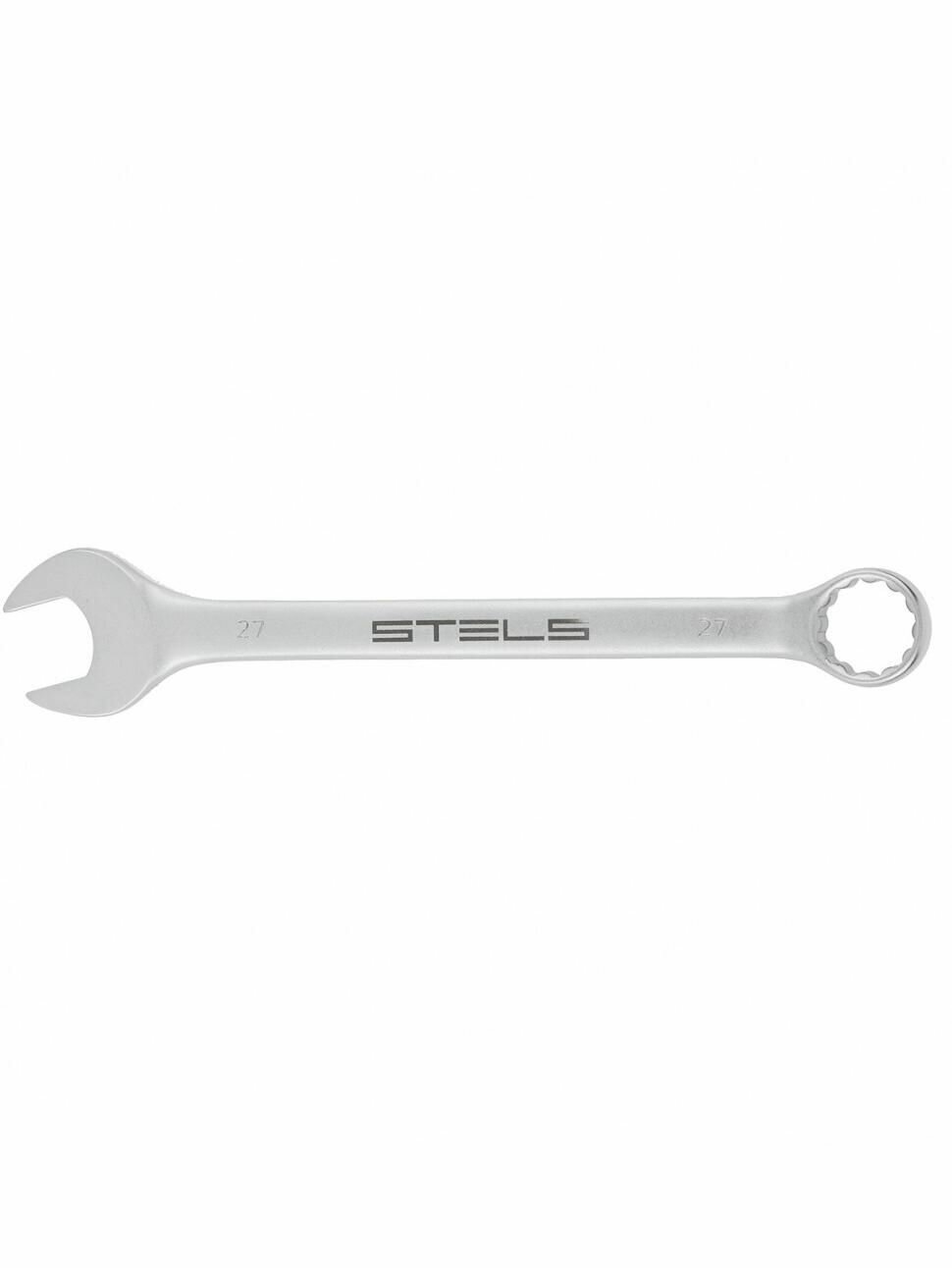 Ключ комбинированный, 27 мм, CrV, матовый хром Stels 15218