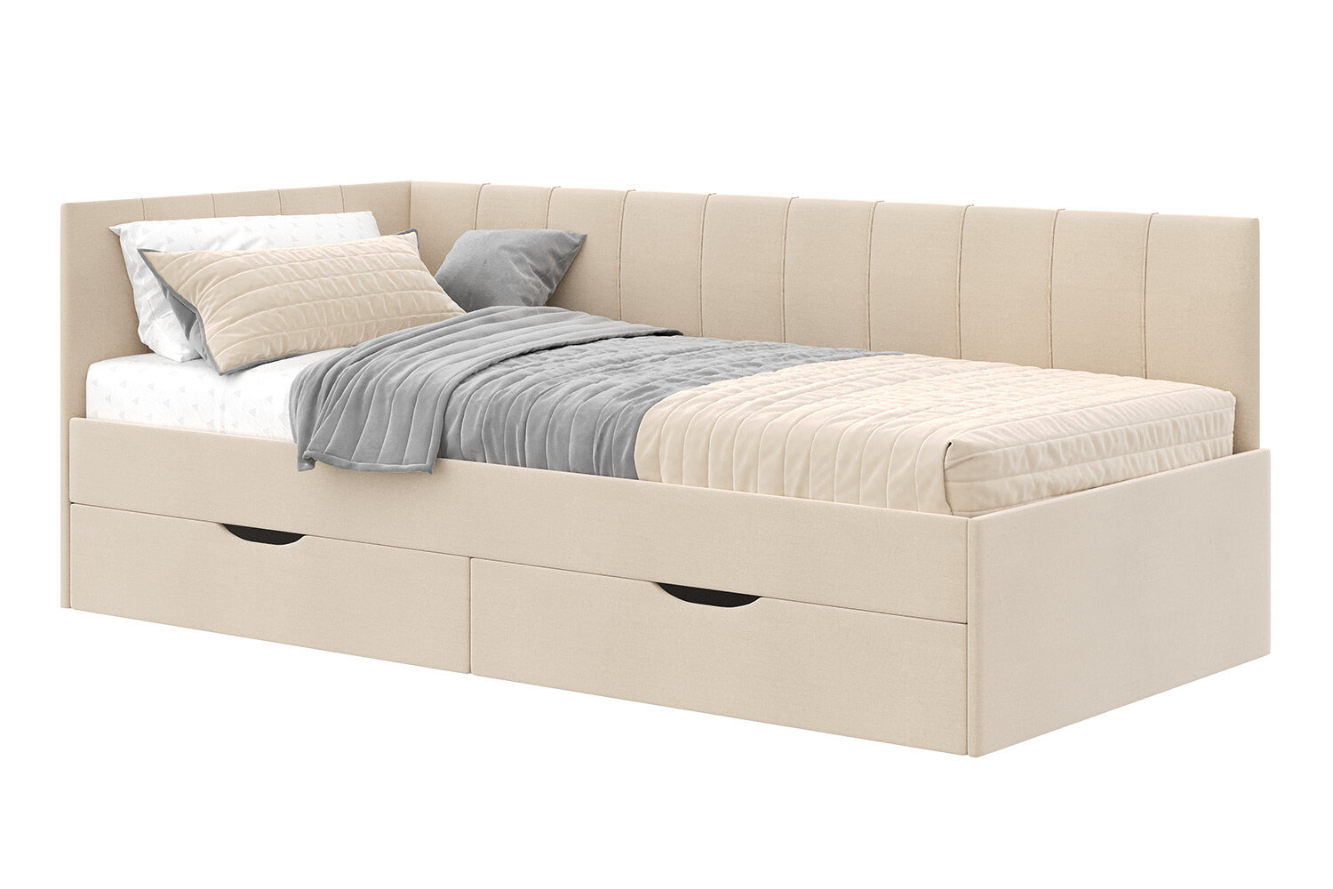 Кровать односпальная мика 900, 90х200 см, цвет светло-бежевый, основание в комплекте, с ящиком для белья, без подъёмного механизма