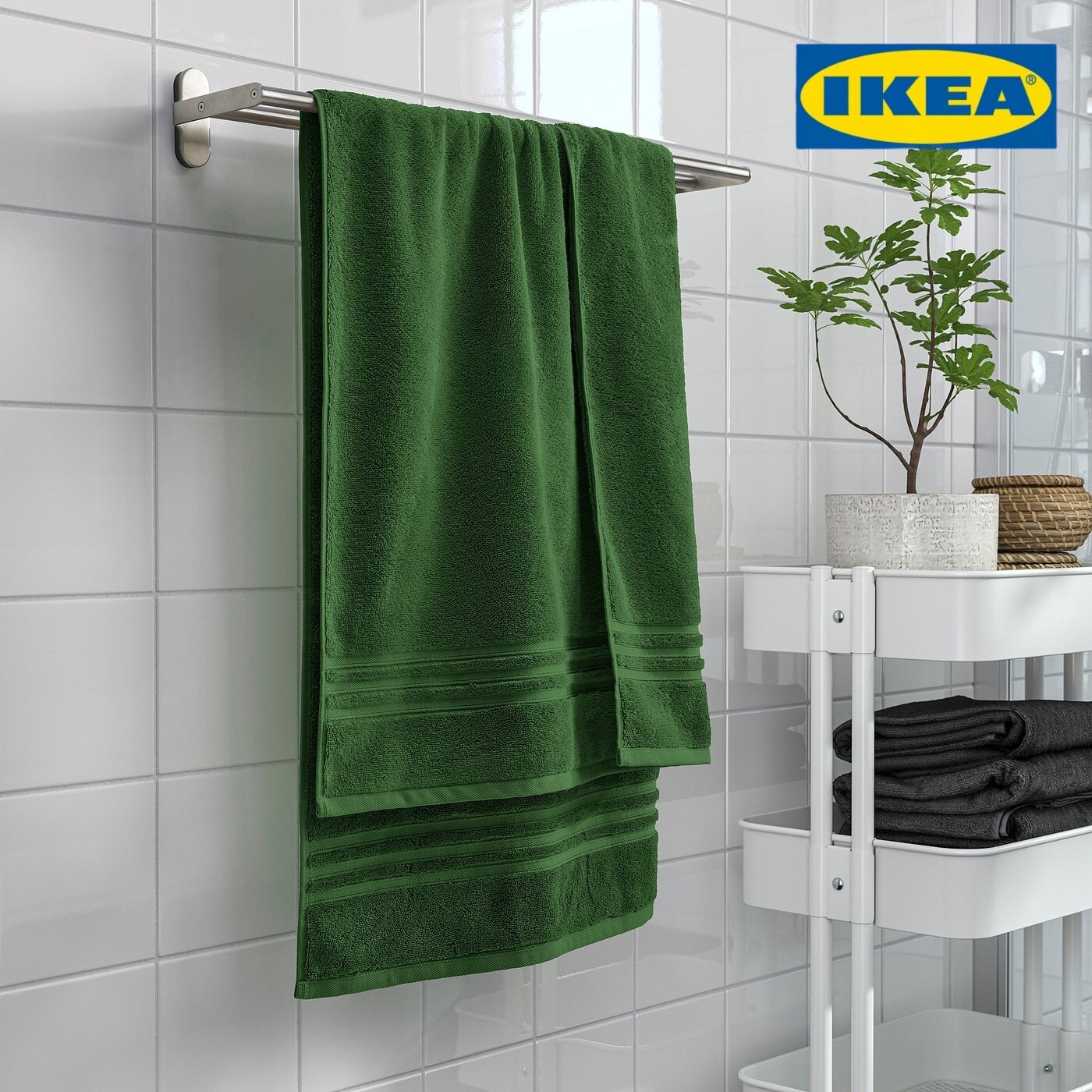 Зеленое банное полотенце 70 x 140 см, IKEA BROKGLIM