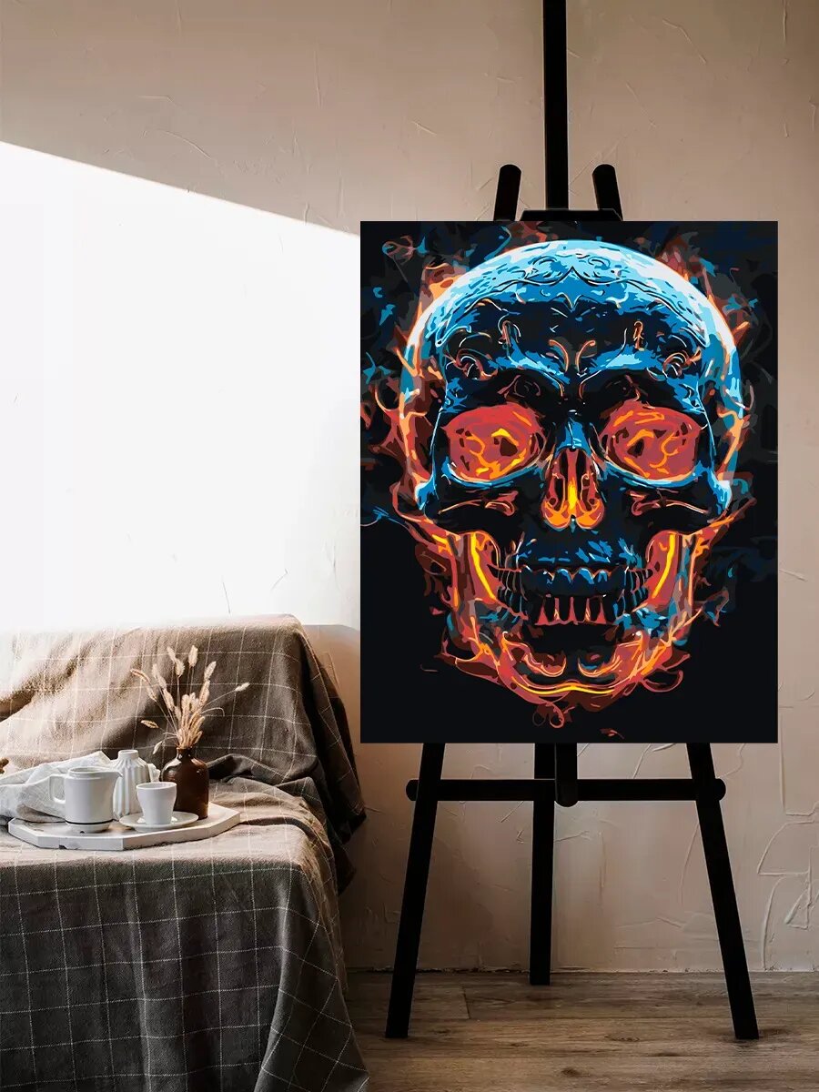 Картина по номерам Крутой Огненый Череп Пламя