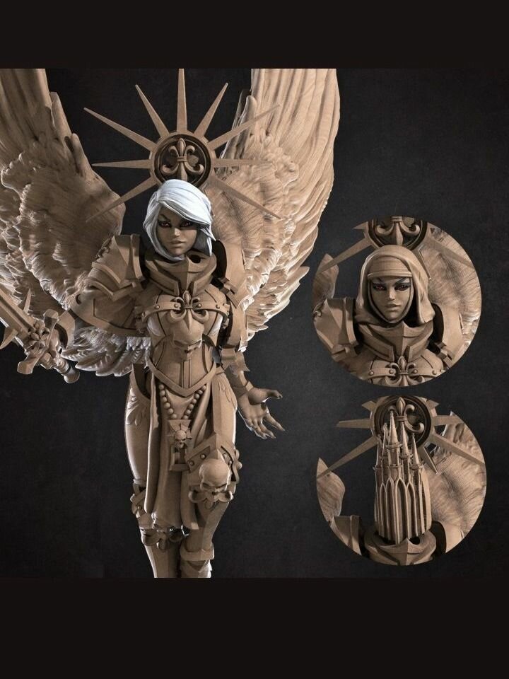 Сестра битвы (Адепта Сороритас, Целестина) фэнтези варгейм миниатюра для раскрашивания, масштаб 32мм