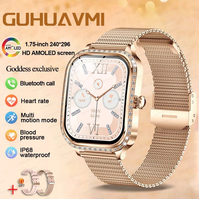 Женские умные часы 2025 IP68, Gold mesh belt 2A, Women Health