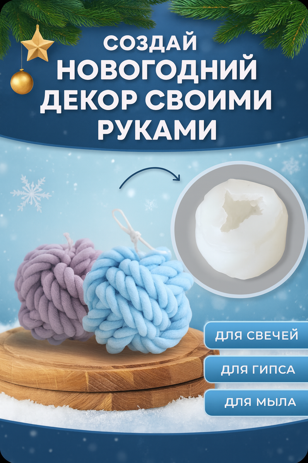 Молд силиконовый «Клубок» | форма для мыла и свечей, новогодний декор и подарки COLOR Si