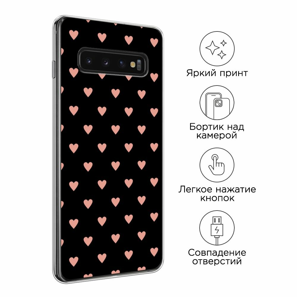 Чехол на Samsung Galaxy S10 + / Самсунг Галакси S10 Плюс с принтом "Розовые сердечки" — фото 1