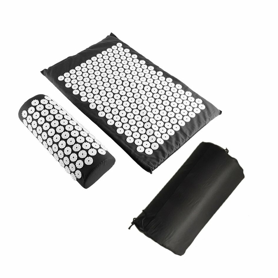 UD Акупунктурная массажная подушка Акупунктурный массажный комплект Подушка для йоги Набор ковриков-черный