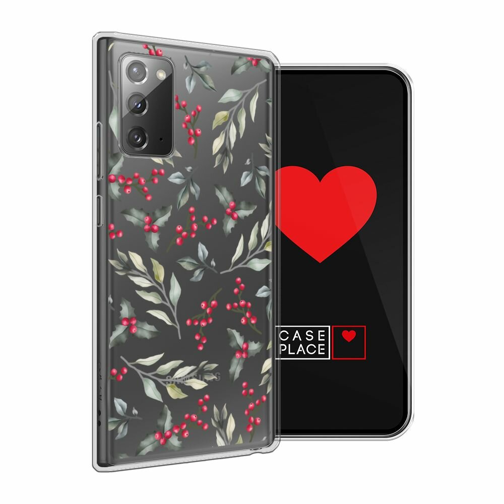 Чехол на Samsung Galaxy Note 20 / Самсунг Галакси Ноут 20 с принтом Зимние ягоды паттерн, прозрачный — фото 1