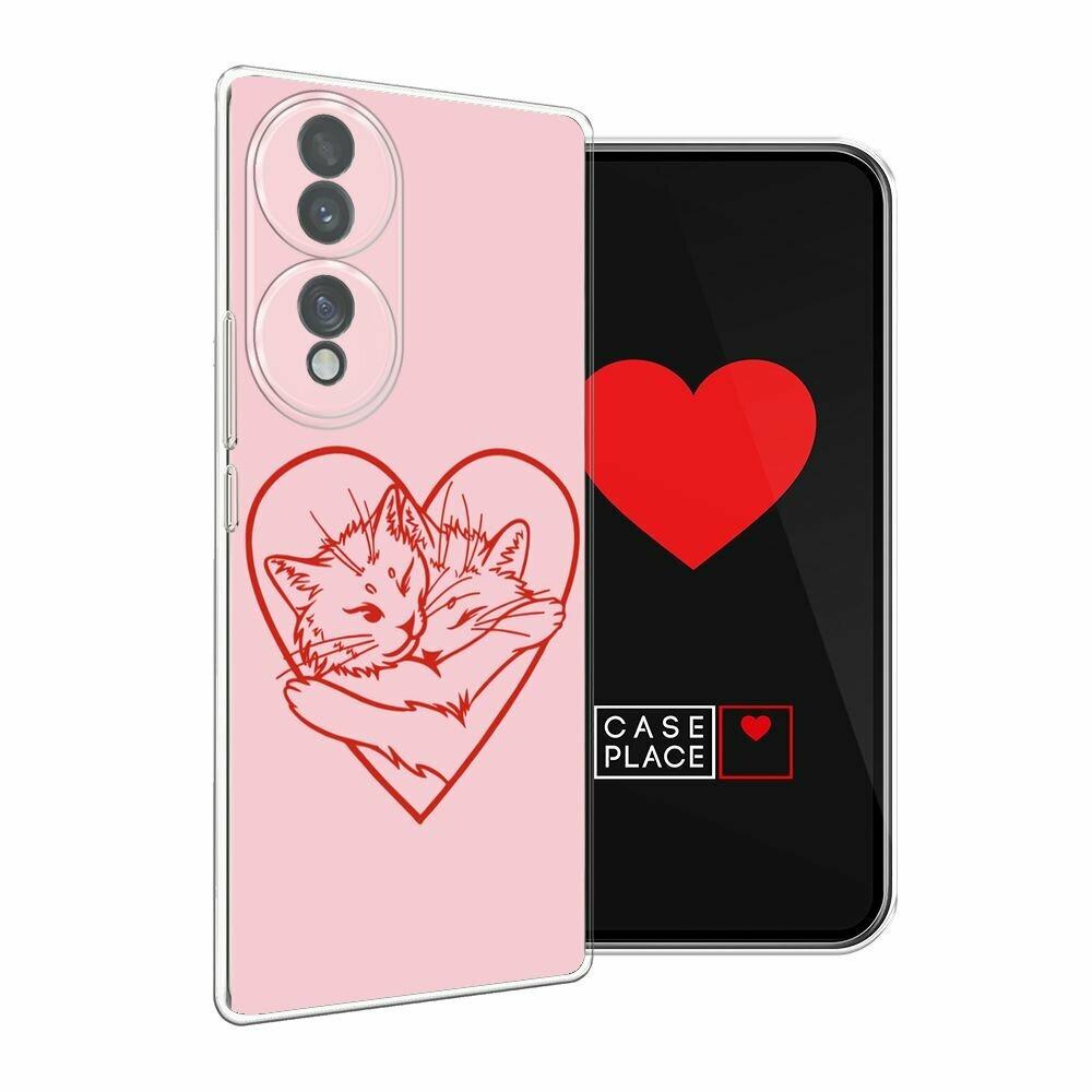 Чехол на Honor 70 / Хонор 70 с принтом "Влюблённые котики рисунок 1 - 14 февраля" — фото 1