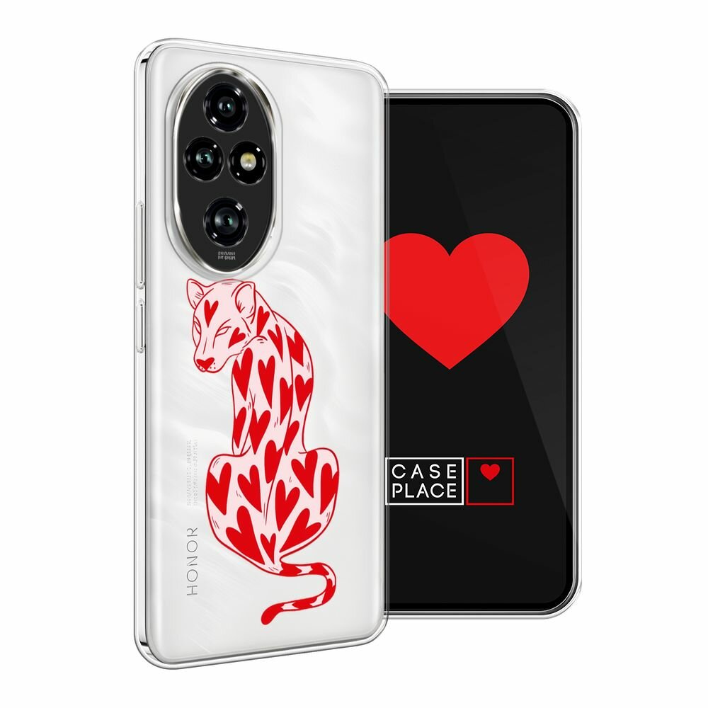 Чехол на Honor 200 Pro / Хонор 200 Про с принтом "Heart panther 2 - 14 февраля", прозрачный — фото 1