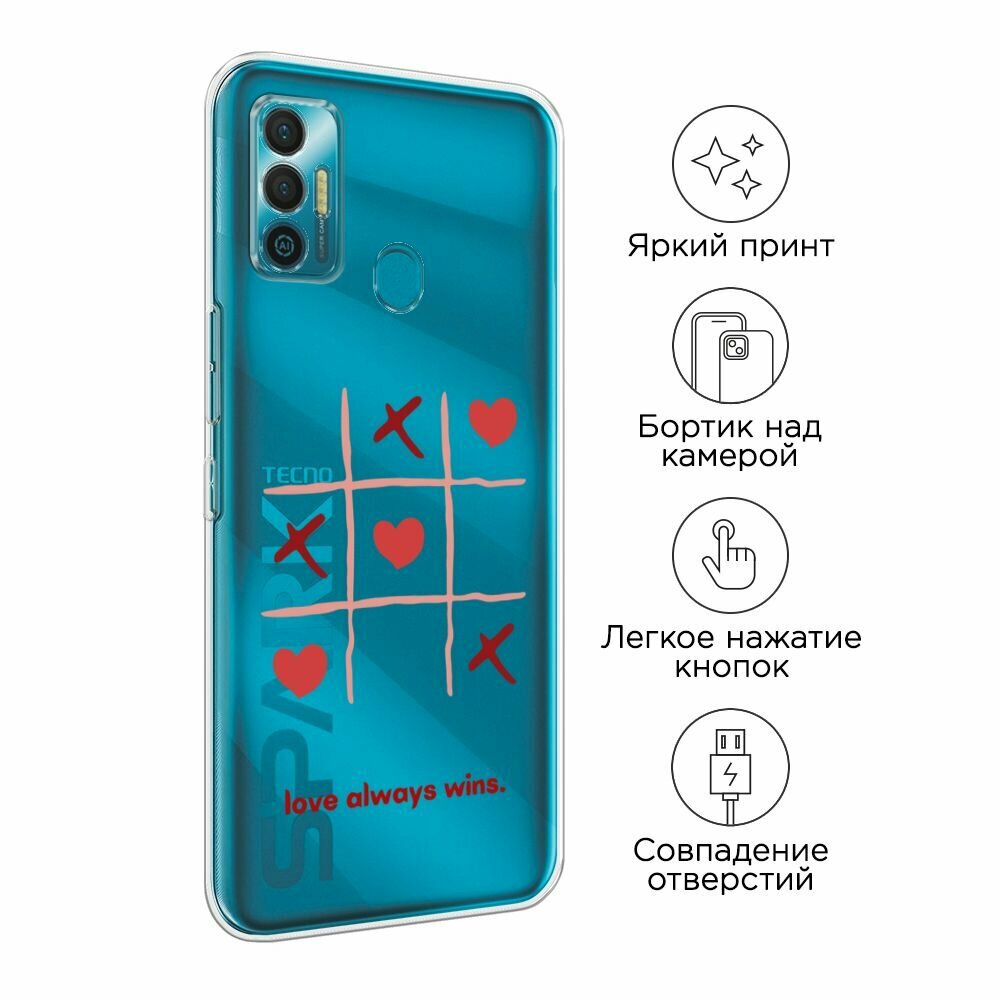 Чехол на Tecno Spark 7 / Техно Спарк 7 с принтом "love always wins - 14 февраля", прозрачный — фото 1