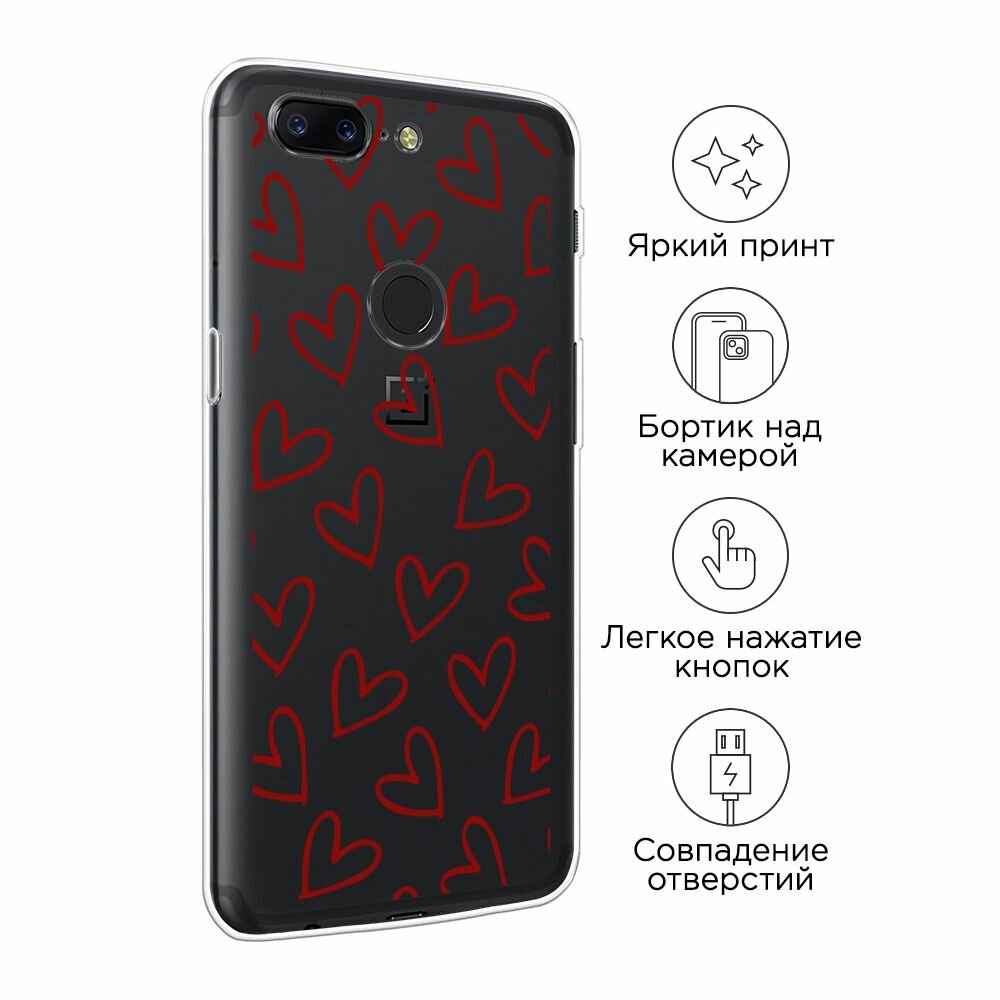 Чехол на OnePlus 5T / ВанПлюс 5Т с принтом "Little hearts doodles 2 - 14 февраля", прозрачный — фото 1