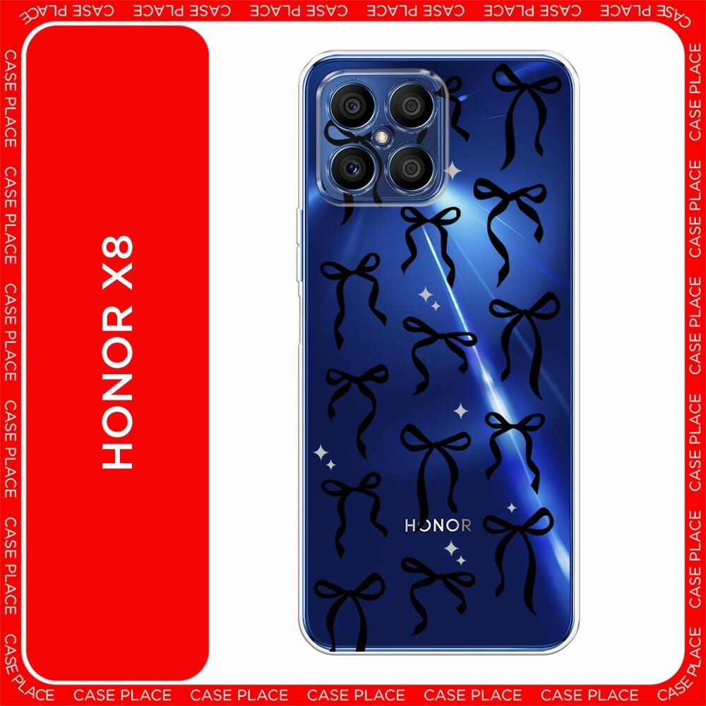 Чехол на Honor X8 / Хуавей X8 с принтом "Black bows", прозрачный
