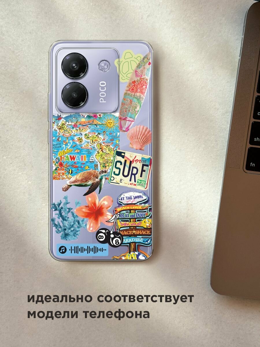 Чехол на Poco M7 Pro / Поко М7 Про с принтом "Summer collage", прозрачный — фото 1
