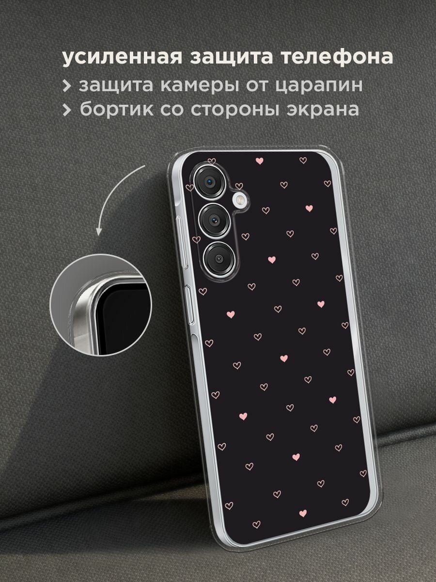 Чехол на Samsung Galaxy A16 / Самсунг А16 с принтом "Черный фон и сердечки" — фото 1