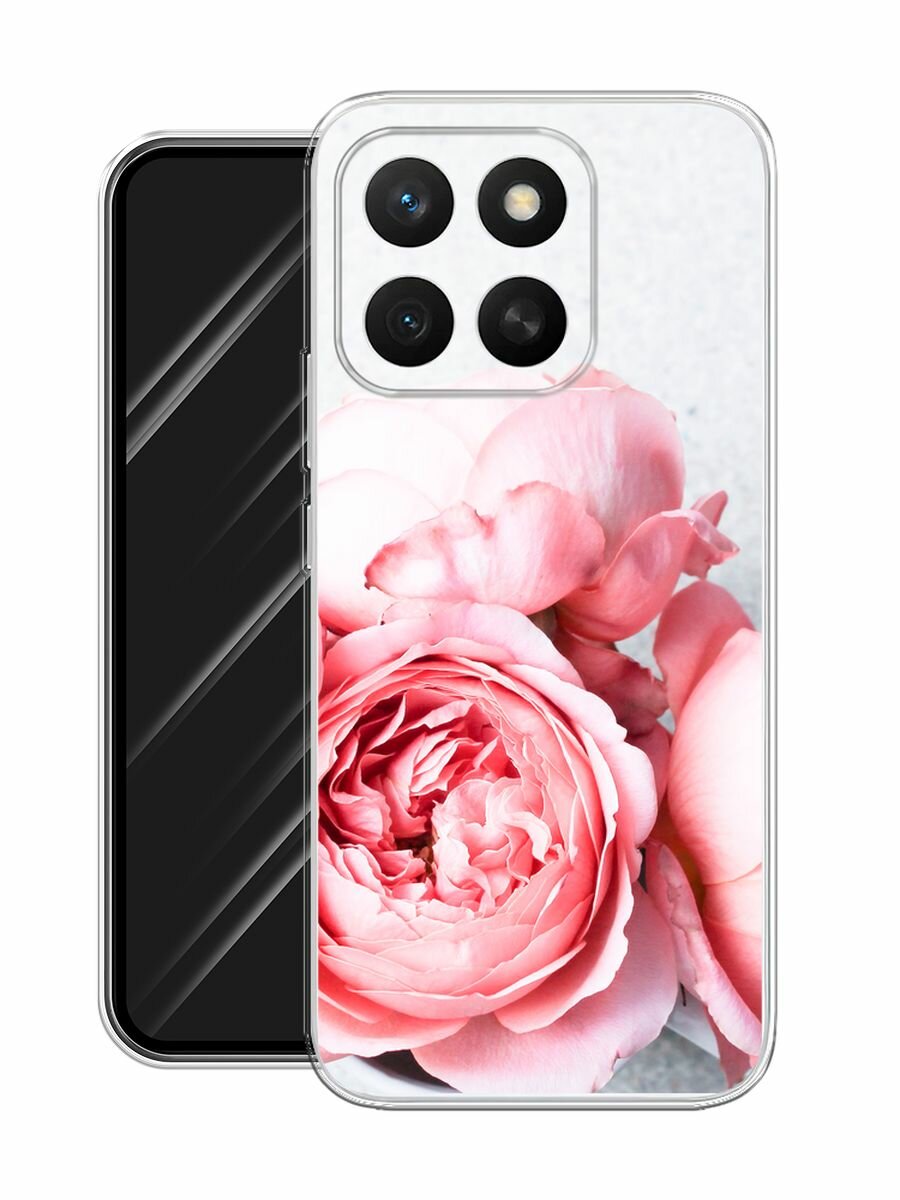 Силиконовый чехол на Honor X8c / Хонор X8c с принтом "Пионы на белом" — фото 1