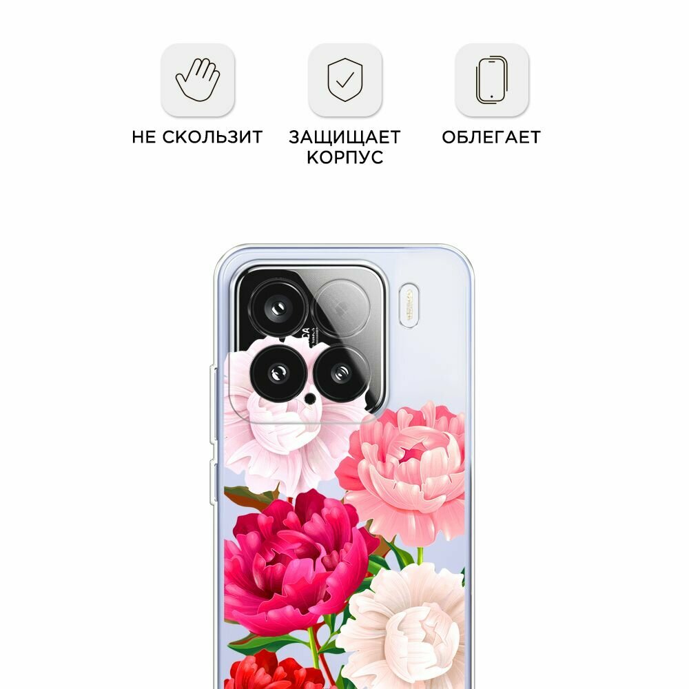 Чехол на Xiaomi 15 / Сяоми 15 с принтом "Большие пионы", прозрачный — фото 1