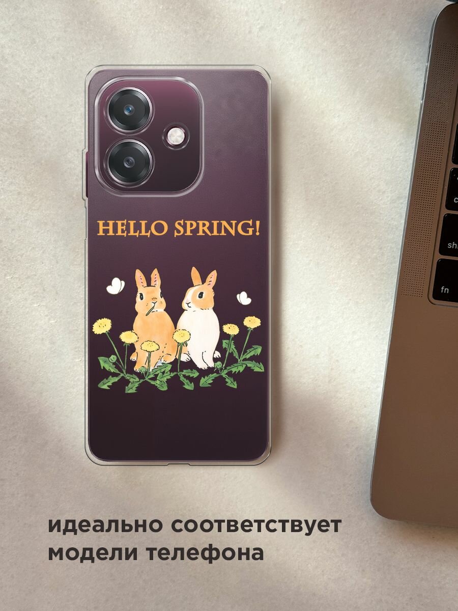 Чехол на Oppo A3/A3x / Оппо А3/A3x с принтом "Весенние кролики", прозрачный — фото 1