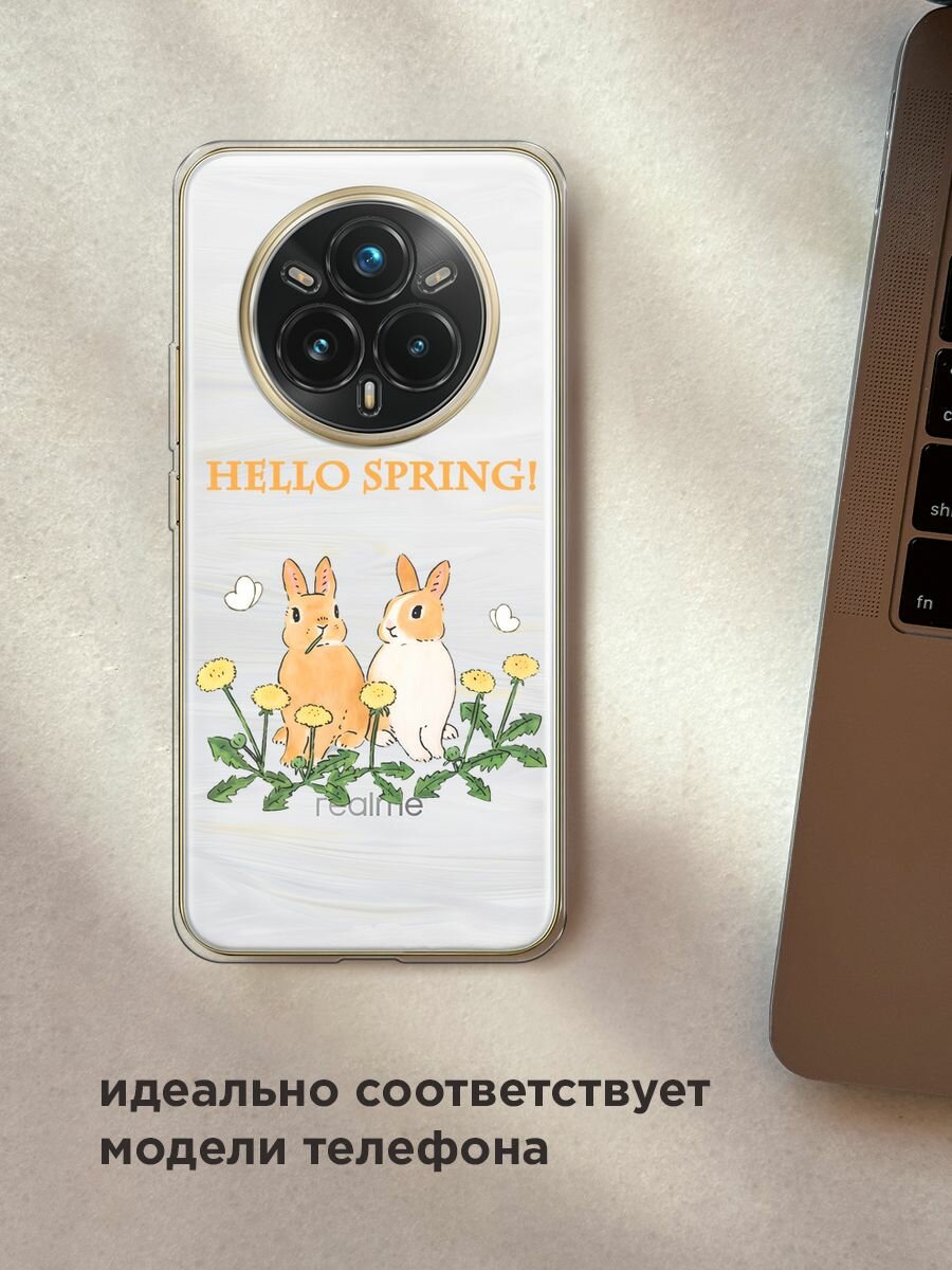 Чехол на Realme 14 Pro+ / Реалми 14 Про+ с принтом "Весенние кролики", прозрачный — фото 1