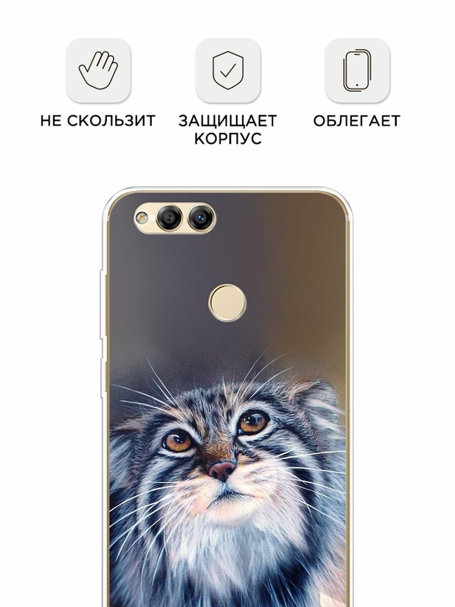 Силиконовый чехол на Honor 7X / Хонор 7Х с принтом "Кот манул 2" — фото 1