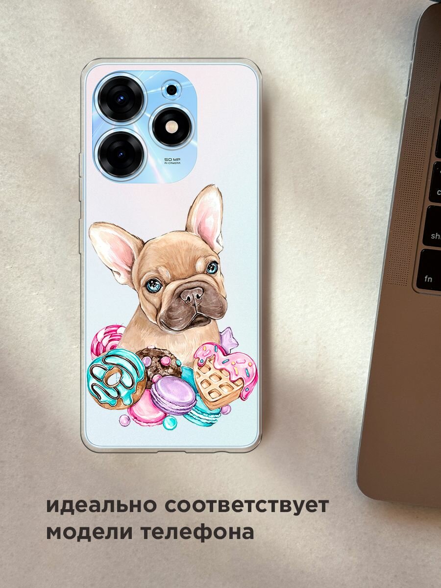 Чехол на Tecno Spark 10 Pro / Текно Спарк 10 Про с принтом "Бульдог и сладости", прозрачный — фото 1