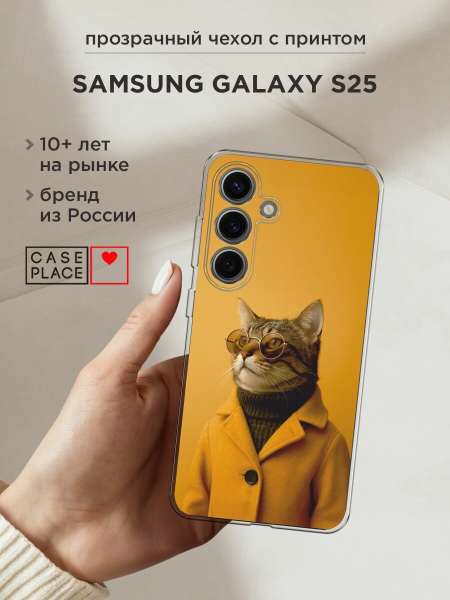 Чехол на Samsung Galaxy S25 / Самсунг S25 с принтом "Деловой кот в пальто"