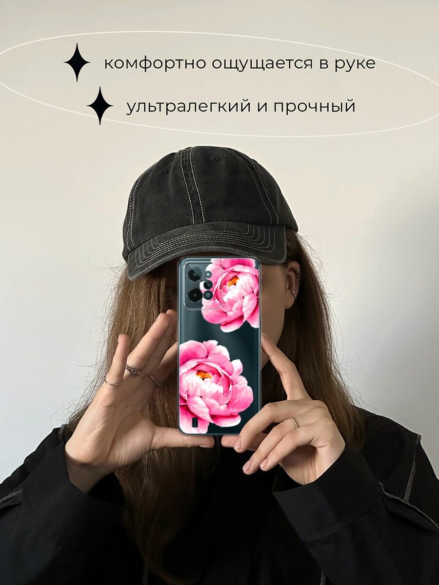 Чехол на Realme C31 / Реалми C31 с принтом "Open peonies", прозрачный — фото 1
