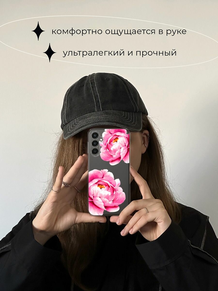 Чехол на Samsung Galaxy A24 / Самсунг Галакси A24 с принтом "Open peonies", прозрачный — фото 1