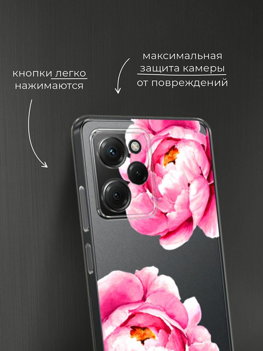 Чехол на Xiaomi Poco X5 Pro 5G / Сяоми Поко X5 Про 5G с принтом "Open peonies", прозрачный — фото 1