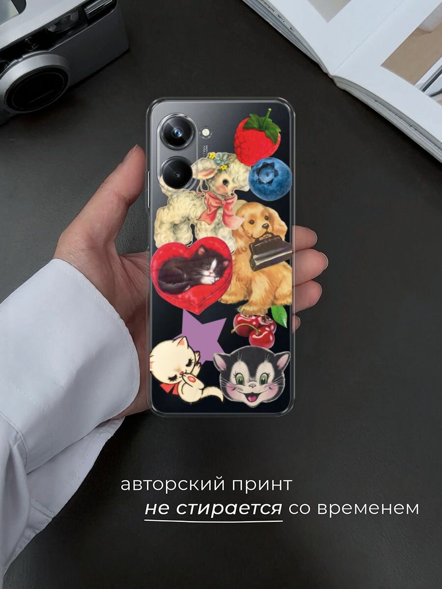 Чехол на Realme 10 Pro / Реалми 10 Про с принтом "Милые стикеры", прозрачный — фото 1