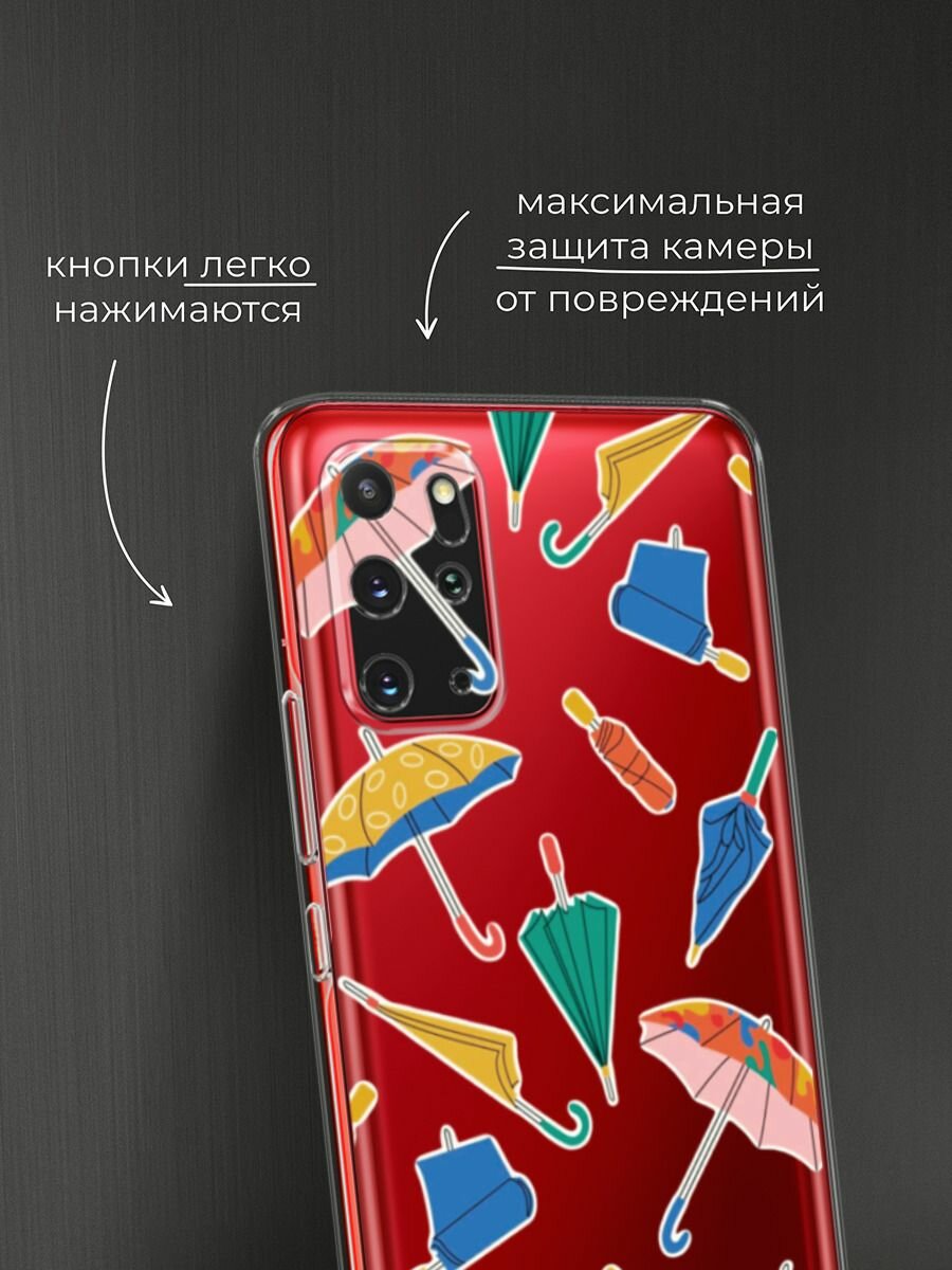 Чехол на Samsung Galaxy S20 + / Самсунг Галакси S20 Плюс с принтом "Зонты паттерн", прозрачный — фото 1