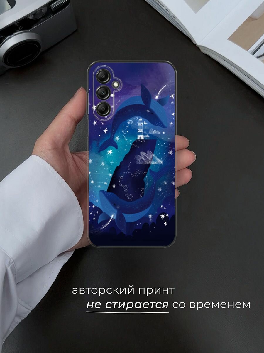 Чехол на Samsung Galaxy A15 / Самсунг А15 с принтом "Ночные киты" — фото 1