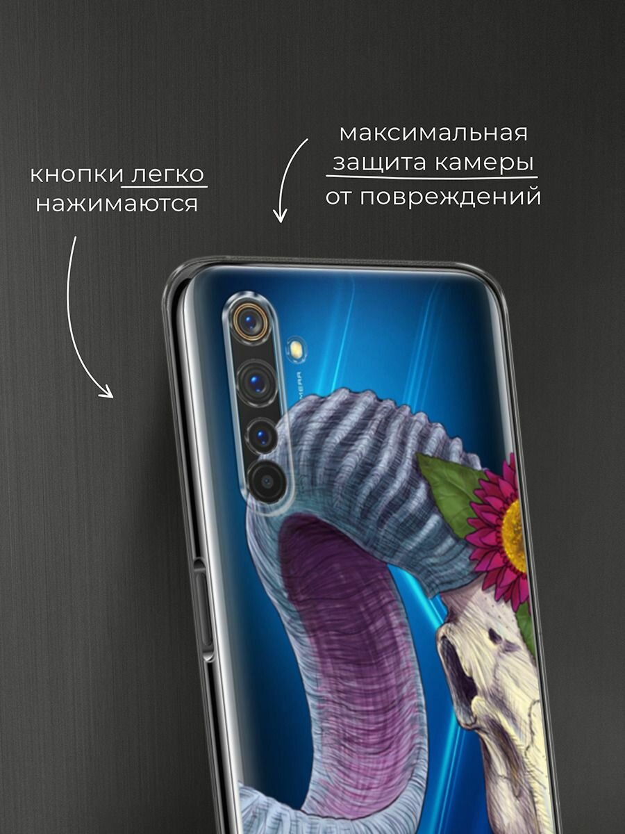 Чехол на Realme 6 Pro / Реалми 6 Про с принтом "Мифический череп", прозрачный — фото 1