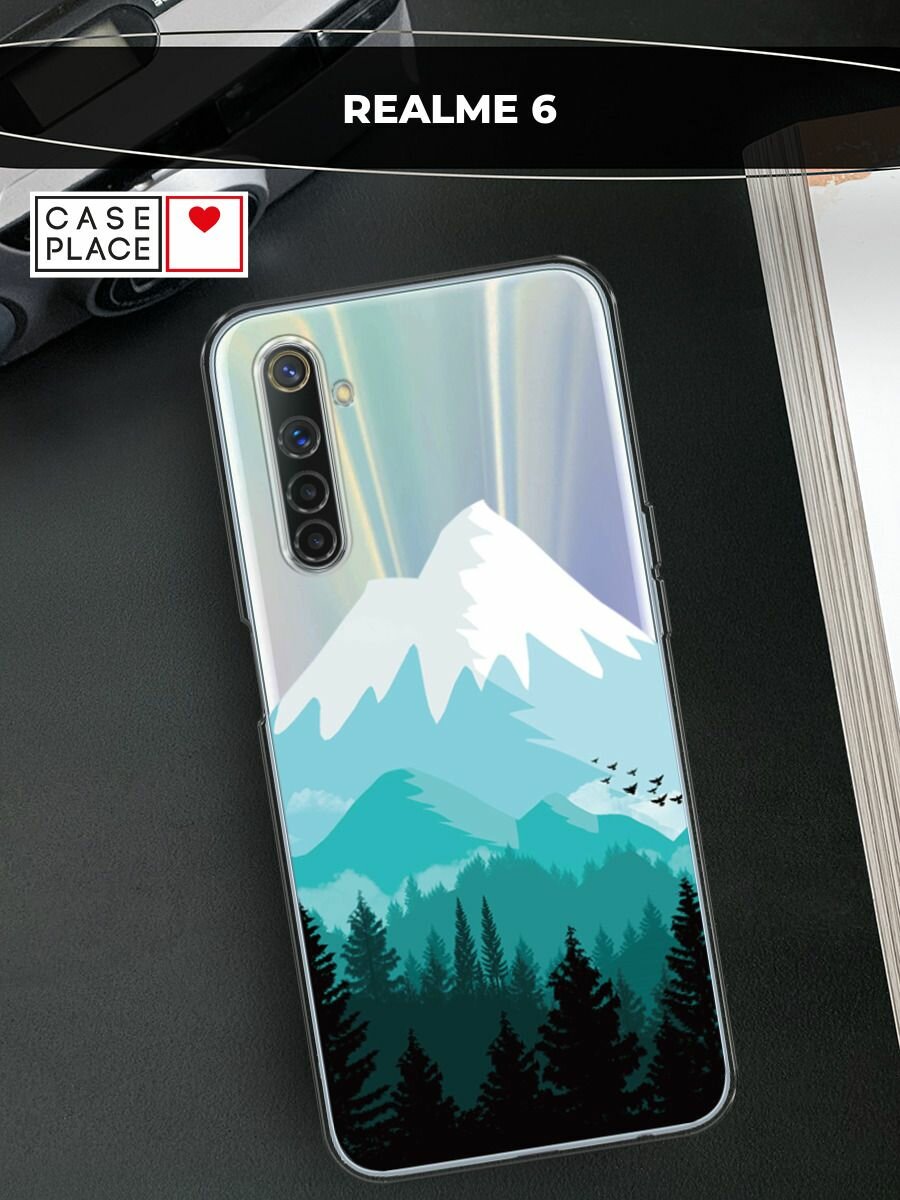 Чехол на Realme 6 / Реалми 6 с принтом "Синяя снежная гора", прозрачный